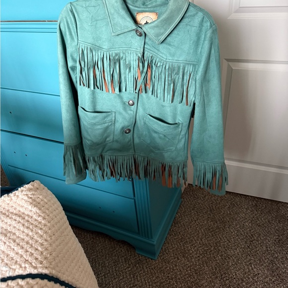 Jackets & Coats | Fringed Teal Jacket | Poshmark